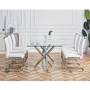 JUFU Home Dining Chairs Set, 6Pcs Armless Kitchen Chairs with PU Leather Seat,High Back for Living Room, Office