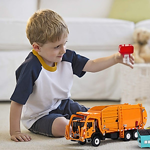 FUBARBAR Garbage Truck Toy, Model 1:43 Scale Metal Diecast Recycling Clean Trash Garbage Rubbish Waste Transport Truck Alloy Model Car Toy Garbage Cans for Kids Birthday Party Supplies(Orange)