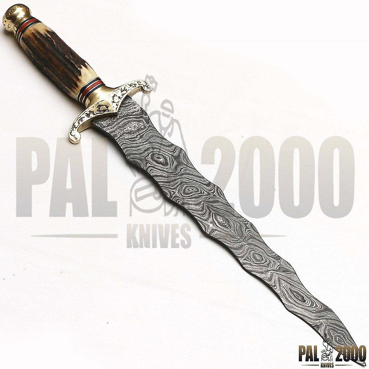 PAL 2000 KNIVES SW-8888 Handmade Damascus Steel 20 Inches Vivi Hunting Knife Stag Horn Handle with Sheath