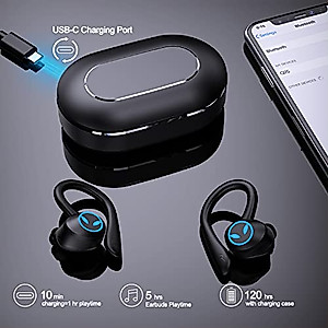 Wireless Earbuds with Earhooks Waterproof IPX7 Workout Headphones for Sports Running Gym Exercise Bluetooth 5.1 Over the Ear Earbuds with Ear Hook Ear Buds Built-in CVC 8.0 Noise Cancelling Microphone