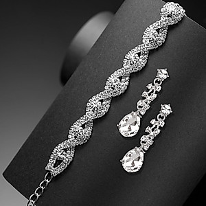 ABDOT Rhinestone Bridal Jewelry Sets for Women Crystal Necklace Earrings Bracelet Set Silver-Tone Wedding Bridal Bridesmaid Gifts fit with Wedding Dress