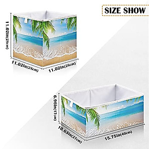 Beach Palm Tree Storage Basket Storage Bin Rectangular Collapsible Toy Bins Decorative Storage Boxes Organizer for Kids Room Bedroom