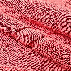 GLAMBURG Premium Cotton 20x32 inch 2-Pack Bath Mats - 100% Ringspun Cotton - Luxury Hotel & Spa Quality - 800 GSM - Durable Soft Highly Absorbent - Machine Washable - Coral Orange