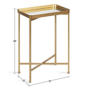 Kate and Laurel Celia Modern Mirrored Tray Side Table, 18 x 12 x 26, Gold, Foldable Rectangular End Table for Storage and Display