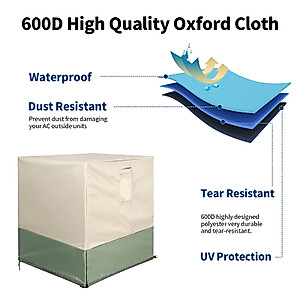 LooDro Air Conditioner Cover for Outside Units, 24 inch Outdoor AC Cover for Outside Unit Windproof, 600D Heavy Duty Oxford Fabric Fits up to 24" x 24" x 30"