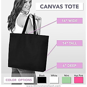 Honeymoon Gift for Bride - The Mrs. EST 2023 Black Gold Rhinestud Canvas Tote Bag - Gift for the Bride, Bridal Shower Tote(Mod 2023 GLD) BLK