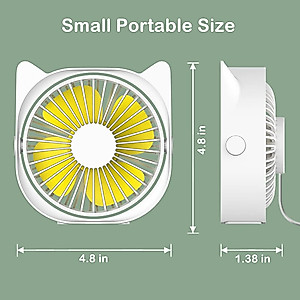 Small Personal USB Desk Fan - Mini Cute Desk Fans Ultra-Quiet USB Powered 3 Speeds Strong Wind Little Portable Table Fans for Home Bedroom Nightstand Office Desktop Dorm (Green)