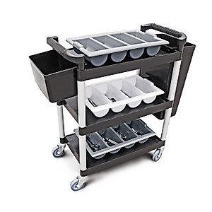 New Star Foodservice 54538 250-Pound Plastic 3-Tier Utility Bus Cart with Locking Casters, 32" x 16" x 38", Black