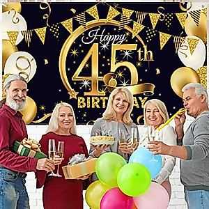 Birthday Party Decoration Extra Large Fabric Black Gold Sign Poster for Anniversary Photo Booth Backdrop Background Banner, Birthday Party Supplies, 72.8 x 43.3 Inch (45th)