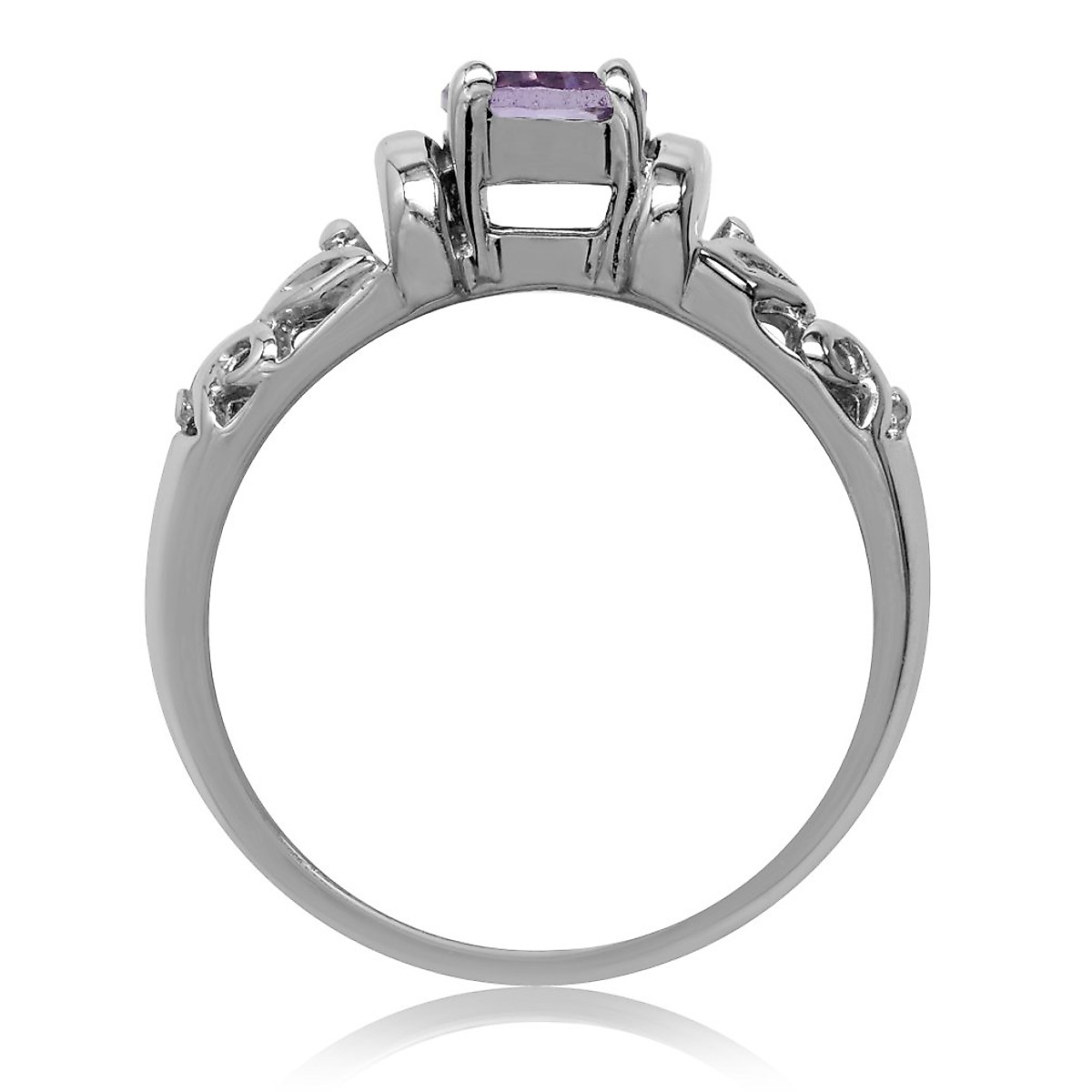 Silvershake Natural Amethyst White Gold Plated 925 Sterling Silver Filigree Solitaire Ring Size 9
