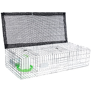 Bird B Gone - Pigeon Trap - Spacious 35"x16"x8" Cage for Up to 12 Birds - Shade, Water Container & Food Pan - 3 One-Way Doors - Durable & Lightweight (10 lbs) - Humane Bird Control