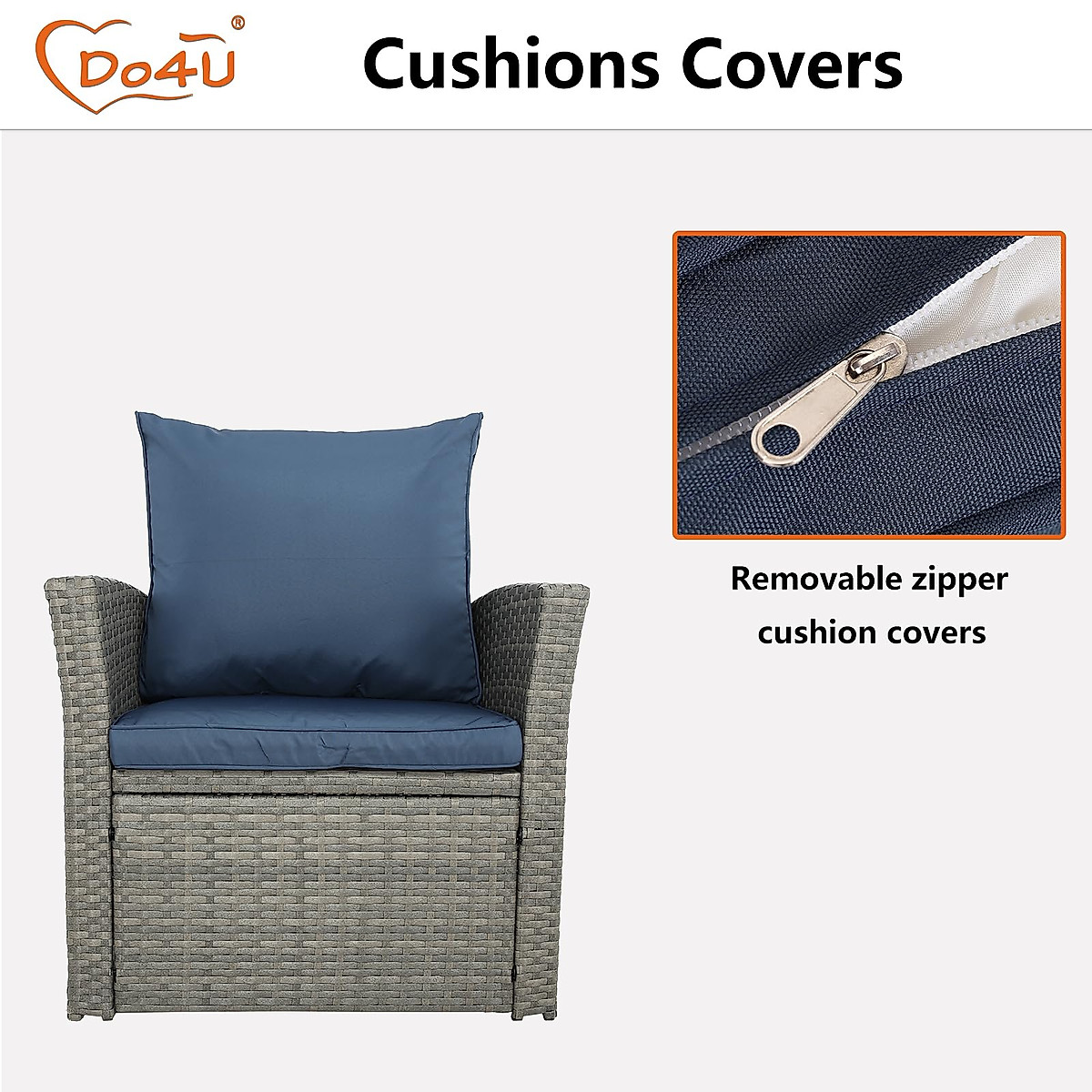 Do4U 4 Pieces Patio Furniture Sets Outdoor Sectional Wicker Set Outdoor Conversation Set Patio Set Patio Loveseats with Coffee Table Porch, Poolside, and Yard (Grey-Blue)