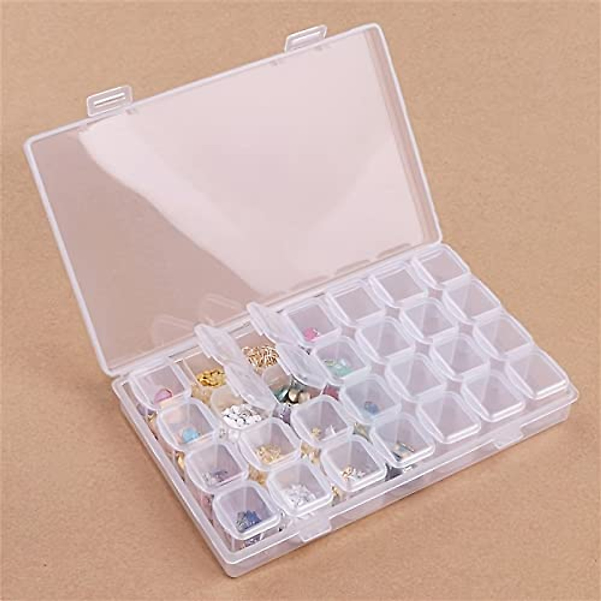 Typutomi 28 Grids Storage Box, Clear Plastic Diamond Painting Embroidery Box Beads Storage Container Jewelry Case for Beads, Jewelry, Tools, Pill and DIY Crafts