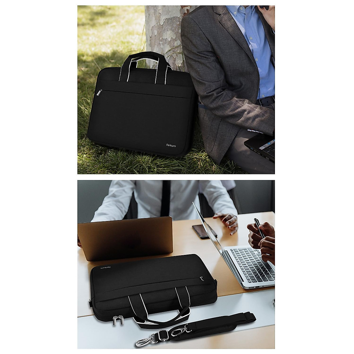 Ferkurn Laptop Bag Case Women Men Computer Bag for HP Envy Pavilion Omen/LG Gram/MSI/Dell Inspiron XPS/Lenovo Thinkpad/ASUS/Acer, Shoulder Strap Carrying Briefcase Messenger Bag, Black, 15 15.6 Inch