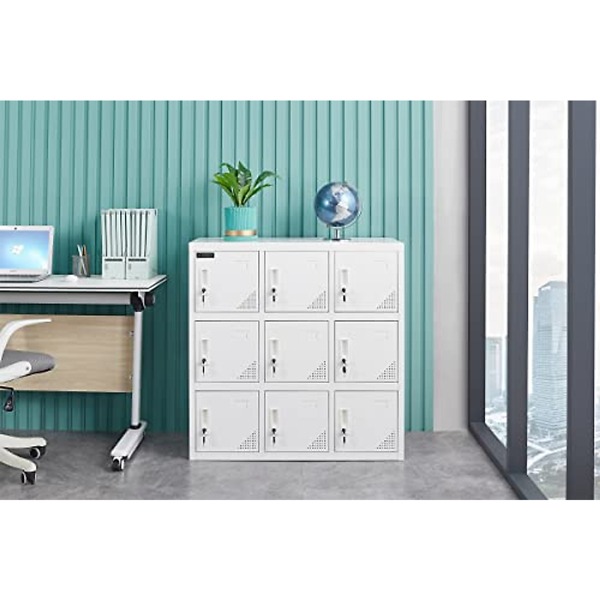 MAYROY Metal Locker Office Storage Locker Home Steel Locker School Storage Organizer, Storage Cabinet for Kids Students Employee (W9D) (Full White)