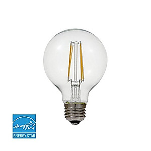 Euri Lighting VG25-2000e LED G25 Bulb, Filament Line, Warm White 2700K, Dimmable, 7.5W (60W Equivalent), 800 lm, Clear, 360 Degree Beam Angle, Damp Rated, E26 Base, UL & E-Star Listed