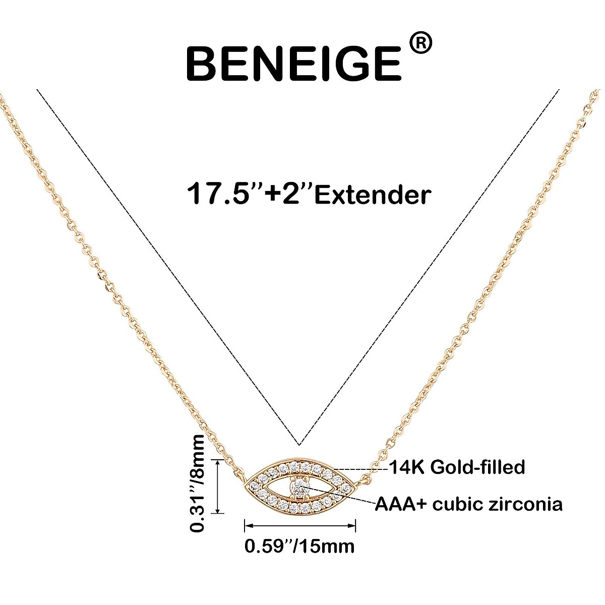 BENEIGE Gold Necklace for Women Dainty 14K Gold Plated Evil Eye Necklace Handmade Everyday Necklace for Women Minimalist Jewelry