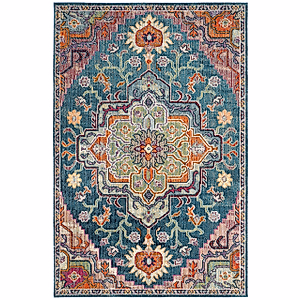SAFAVIEH Crystal Collection Area Rug - 5' x 8', Teal & Rose, Medallion Distressed Design, Non-Shedding & Easy Care, Ideal for High Traffic Areas in Living Room, Bedroom (CRS501T)