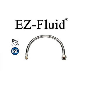EZ-Fluid (10) 20" Water Supply Line,1/2" Fip x 3/8" Comp LF,Brass Nuts,Universal Stainless Steel Braided Faucet Water Supply Line Connector,Water Supply Hose Connector Lines For Kitchen,Bathroom