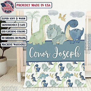 Personalized Dinosaur Baby Blanket, Dinosaur Blanket, Baby Name Blanket, Personalized Baby Boy Blanket, Dinosaur Crib, Boy Dinosaur Nursery, Super Soft Plush Fleece Blanket for Baby, 30 x 40 in