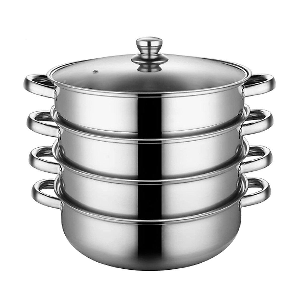 4 Piece Stainless Steel Steamer Pot Set with Glass Lid and handle,for Steamer Cooking,Casserole,Saucepan (4 layer)