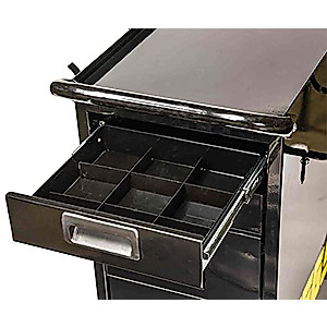 JEGS Welding Cart with Drawers and Welding Tank Platform - Fits Most MIG, TIG, ARC Welding Machines, Plasma Cutter - Steel Constructed and Black Powder Coat Finished Welding Table with Locking Wheels