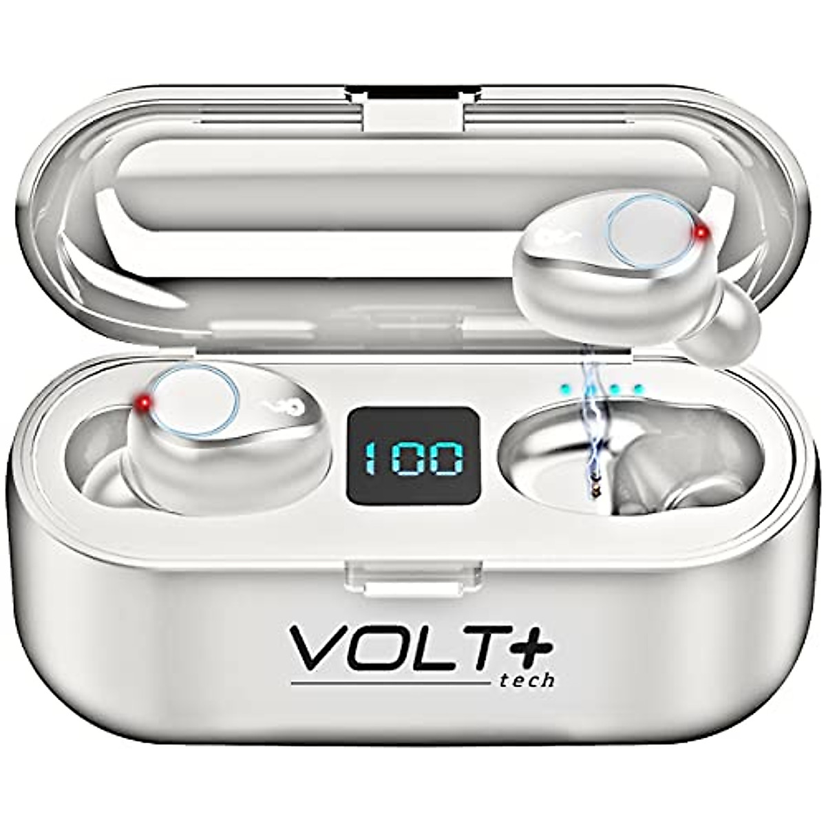 Volt Plus TECH Wireless V5.0 Bluetooth Earbuds Compatible with Samsung Gravity Q LED Display, Mic 8D Bass IPX7 Waterproof/Sweatproof (White)