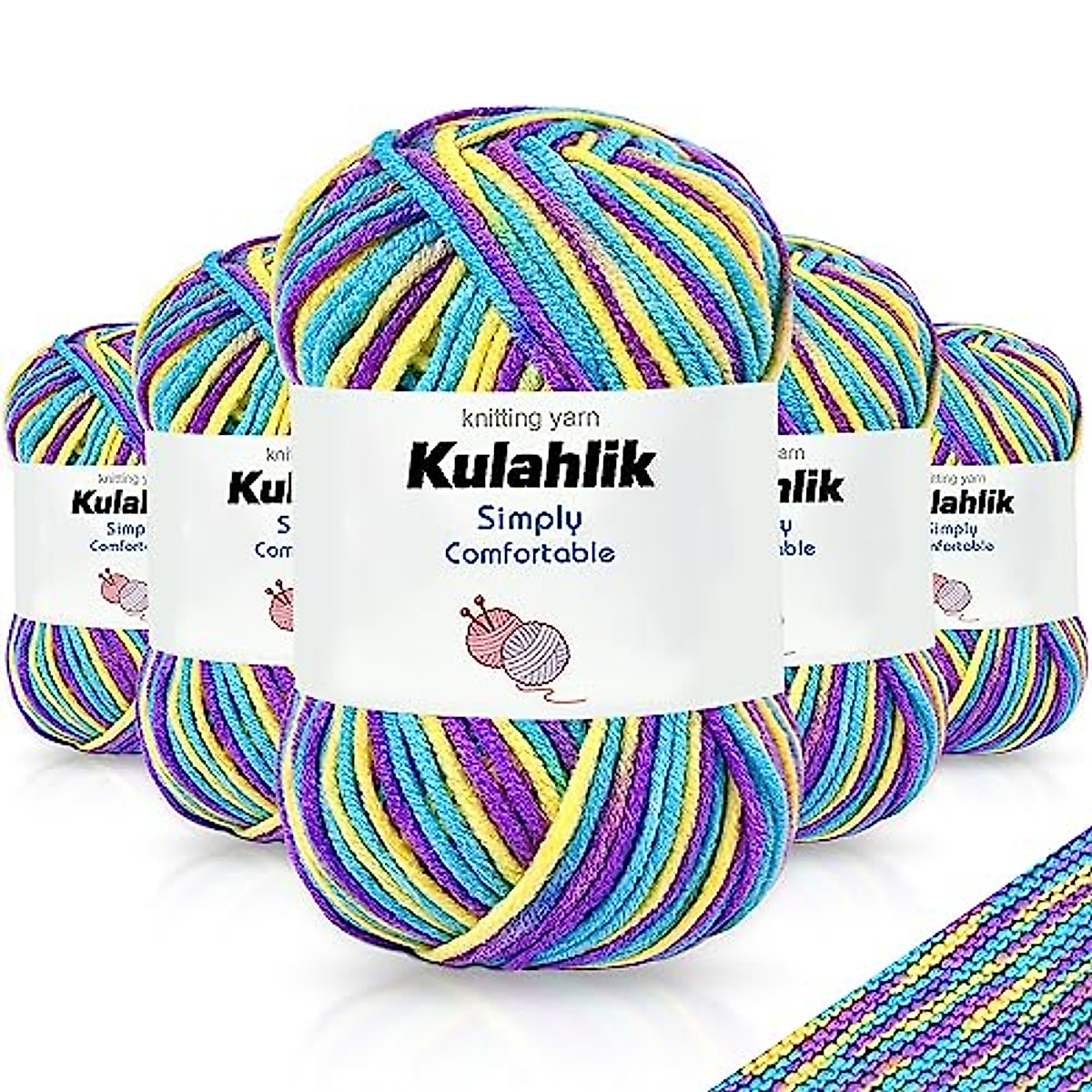 Kulahlik 250g(5x50g) Acrylic Yarn for Crochet/Knitting, Colorful Gradient Yarn Thread, 5 Rolls Skeins, Perfect for Any Knitting Crochet and Crafts Mini Project