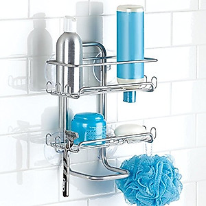 iDesign Classico Steel Bathroom Suction Organizer Shelves - 9" x 4.5" x 10.75", Silver