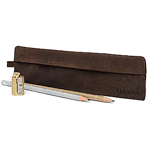 LEABAGS Leather Pencil Case - Genuine Leather Pencil Pouch Fort Vaux - Pen Case for Adults Men Women Work University Nutmeg Brown