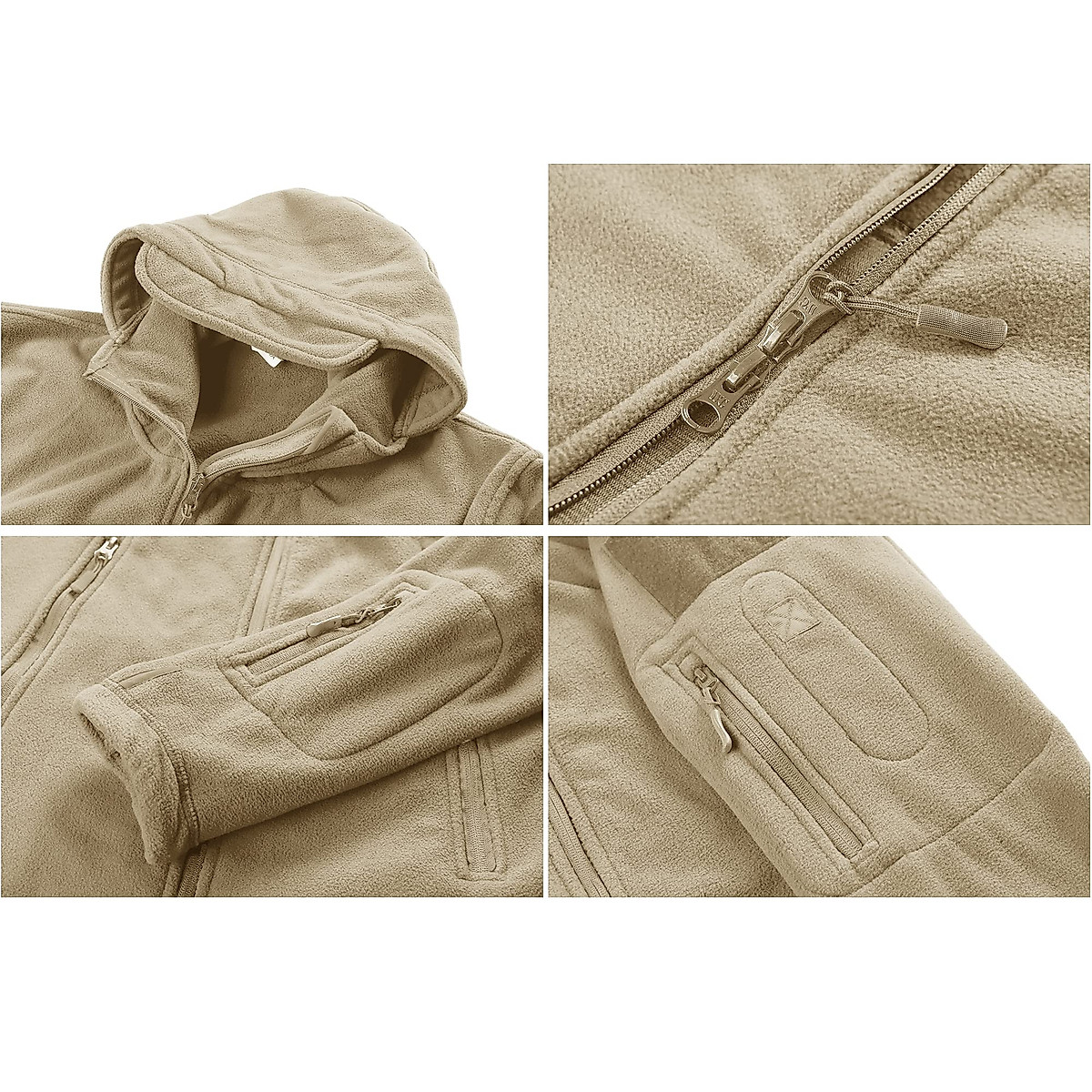 CRYSULLY Men's Tactical Front Zip Fleece Lining Hunting Mountaineering Jackets Windbreaker Coat Beige