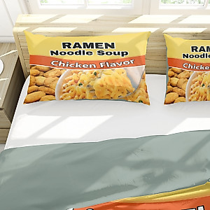 Ramen Noodle Soup Ramen Chicken Flavor Duvet Cover 3 Piece Set (1 Duvet Cover+2 Pillow Shams),Ultra Soft And Breathable Bedding Comforter Cover Set for All Seasons,Queen Size (90"x90",230x230cm)