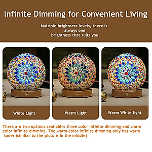 HAIDOLIANG Turkish Table lamp (D:4.7" x H:5.2"),Mosaic Glass Lamps with Wooden Base, Bohemian Tiffany Bedside Lamps, USB Power Supply Moroccan Lantern for Living Room Halloween Decorations