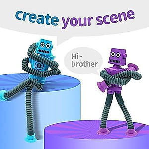 utosday 4 Pieces Telescopic Suction Cup Robot Toy, Pop Tubes Fidget Toys, Shape Changing Telescopic Tube Sensory Toys with Light, Pop Tubes Suction Toys, LED Fidget Tubes Sensory Toys for Girls Boys