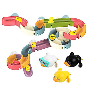 37 PCS Bath Toys Water Balls Tracks Wall, Bathtub Toys Slide Construction with Mini Duck Toys, Toddler Bath Toys for Boys Girls Gift