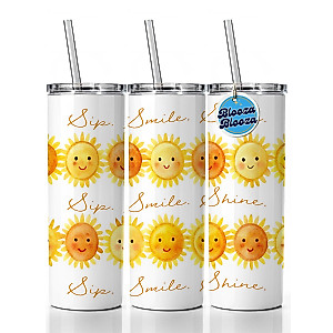 Sip Smile Shine Smiling Suns Inspirational Skinny Tumbler 20oz with Straw Insulated Water Bottle Gift