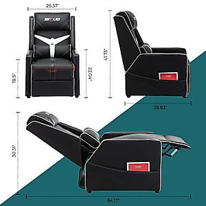 Gaming Recliner Gamer Chair for Adults - PU Leather Gaming Sofa Comfortable Movie Theater Chairs Ergonomic Single Couch for Living Game Room - White