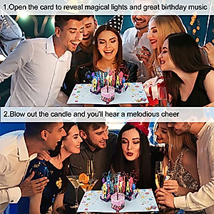 LZSNBPLUS Birthday Card,Musical Birthday Cards, Pink Cake Birthday Card,Blowable Candle Birthday Card,3D Pop up Birthday Card with LED Light Candle,Funny Happy Birthday Card for Kids,Women and Men