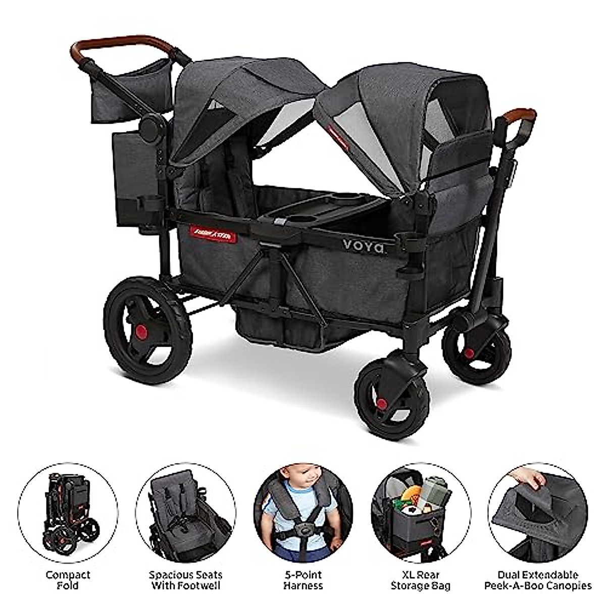Radio Flyer Voya Stroller Wagon, 2 Seater Wagon Stroller for Kids with Low Sides, Baby Stroller Wagon, Double Stroller