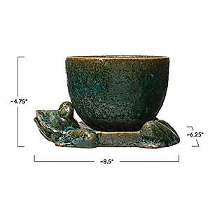 Creative Co-Op Stoneware Frog Base, Reactive Glaze, Green, Set of 2 (Each One Will Vary) (Holds 5" Planter Pot, 2