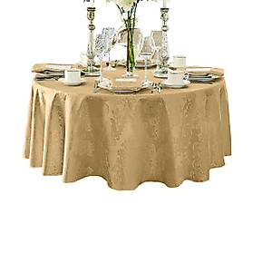 Newbridge Barcelona Luxury Damask Fabric Tablecloth, 100% Polyester, No Iron, Soil Resistant Dining Room, Party Banquet and Holiday Tablecloth, 60 Inch x 84 Inch Oval, Gold