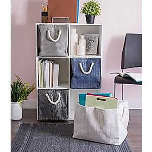 DII Decorative Metallic Lurex Storage Basket, Collapsible & Convenient for Home Organizational Solutions (Small - 11x10x9"), White