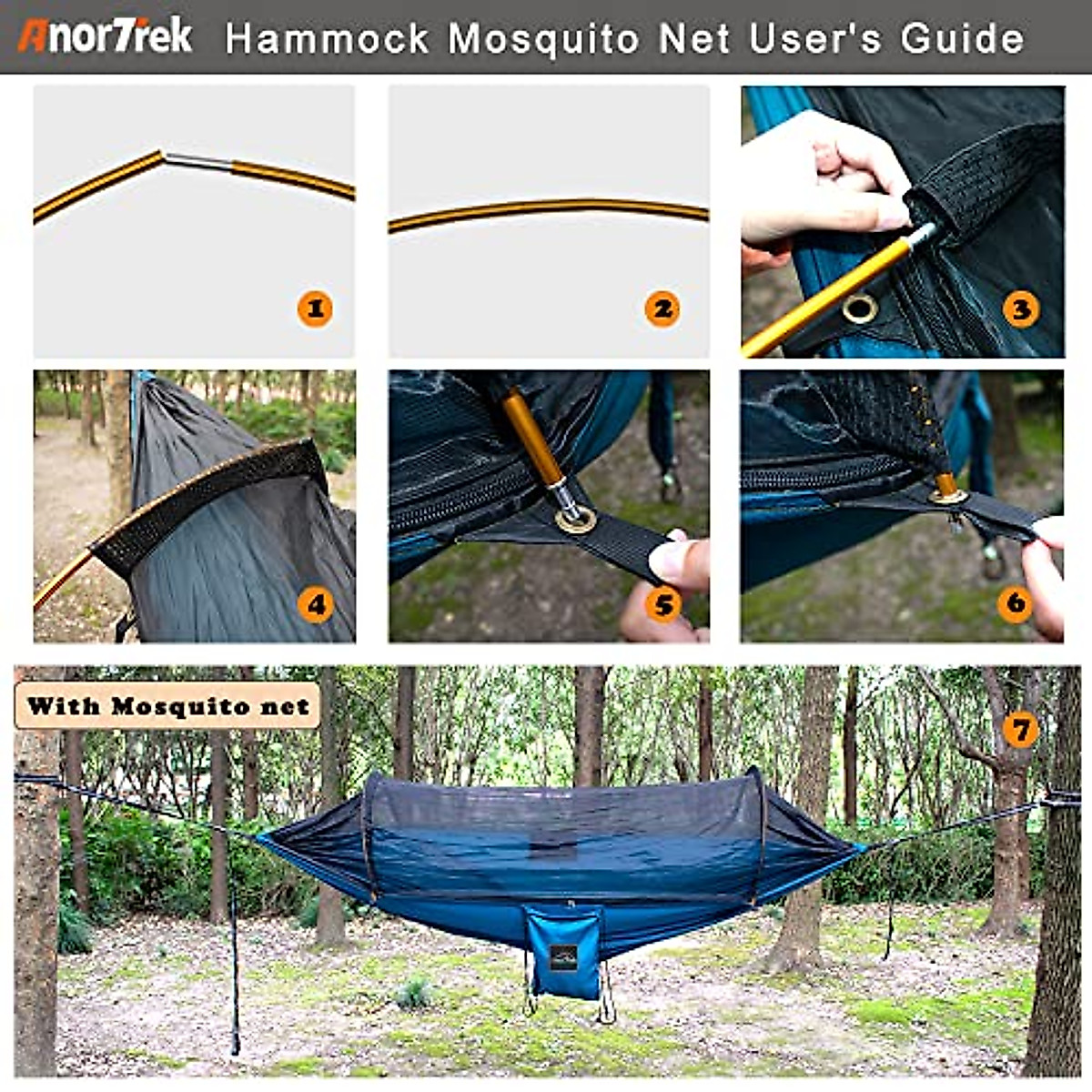 AnorTrek Professional Camping Hammock with Mosquito Net, Lightweight Portable Double Hammock with Two 10 FT Hammock Tree Straps, 230T Nylon Hammock for Camping, Hiking, Yard, Backpacking