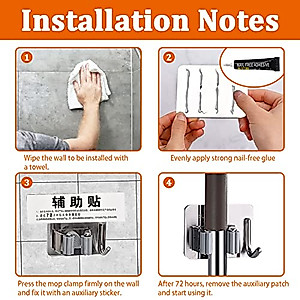 Seamaka 5PCS Broom Holder Wall Mount Stainless steel Mop Holder Self Adhesive ​Mop Grippers Heavy Duty Broom Hanger for Laundry Room Garden Tool Holder Bathroom Accessories Black O-008-BK