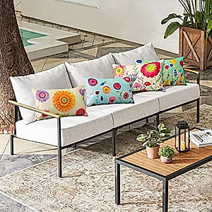 Artscope Set of 4 Decorative Throw Pillow Covers 12x20 Inches, Flowers Pattern Waterproof Cushion Covers, Perfect to Outdoor Patio Garden Living Room Sofa Farmhouse Decor