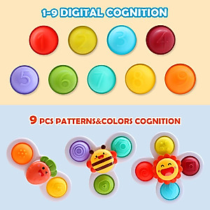 Suction Cup Spinner Toys for Baby, Pop it Fidget Toys for 1-3 Toddlers Gifts Spinning Top Sensory Toy Bath Toys Birthday Gifts for Boy Girl (3 Pcs)