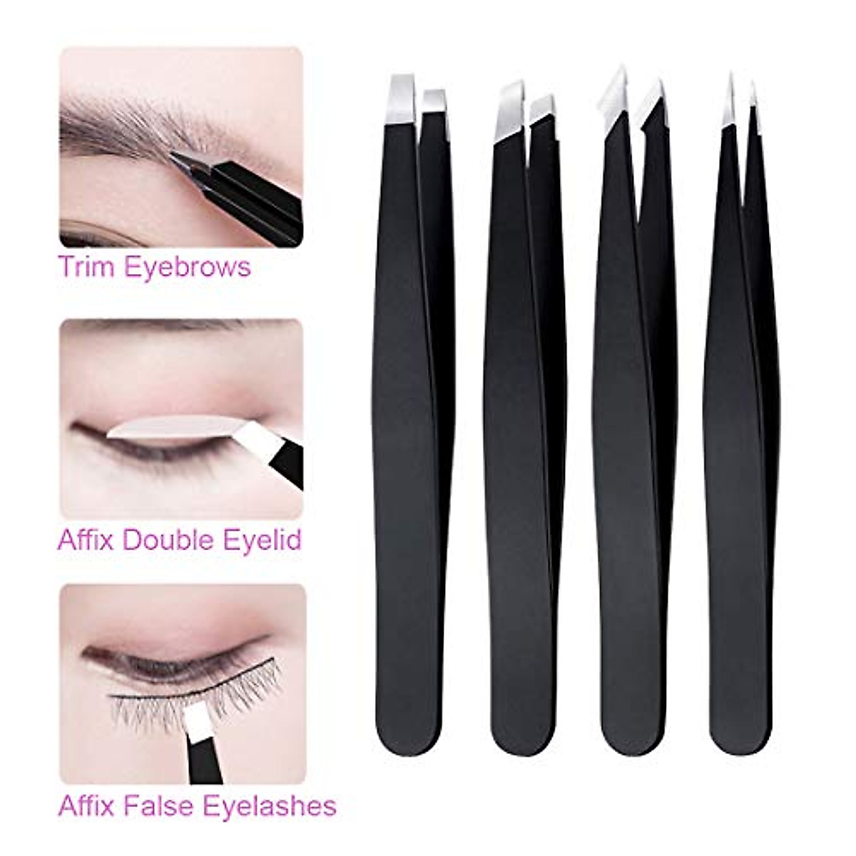 Eyebrow Tweezer Set, Stainless Steel Tweezers for Eyebrows - Best Precision for Facial Hair, Ingrown Hair, Splinter, Blackhead and Tick Remover