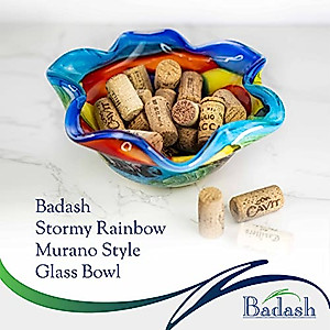 Badash Stormy Rainbow Art Glass - Murano-Style Art Glass Bowl Centerpiece - 8" Mouth-Blown Glass Bowl - Decor Bowl Centerpiece Home Decor Accent