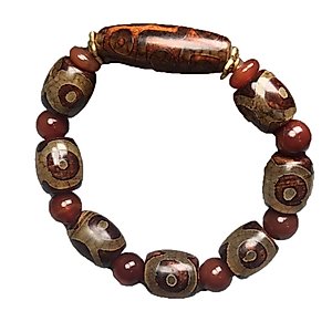 Tibetan Old Agate Three Eyes Nine Eyes Dzi Bead Bangle