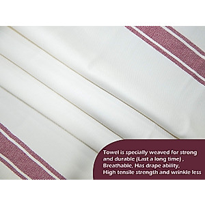 Tiny Break 100% Natural Cotton Kitchen Towel 17 x 27 Inch, 12 Pack, White with Red Stripe